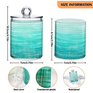 Grunge Turquoise Teal Wood Qtip Dispenser Apothecary Jars Farmhouse Green Bathroom Qtip Holder Storage Canister Plastic Jar 10 Oz for Cotton Ball Swab Round Pads Floss 2pcs