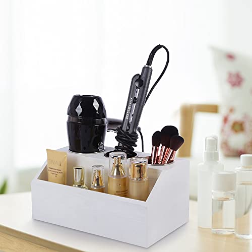 Satauko Wooden Hair Dryer Holder with 3 Holes, Wall Mount Hair Tools Organizer for Hair Straightener and Brushes, Blow Dryer Holder, Flat Iron Holder, Curling Iron Holder, Bathroom Vanity Organizer.