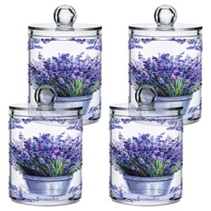 Kigai Purple Lavender Qtip Holder Dispenser with Lids 2 Pack ,Clear Plastic Apothecary Jar Containers for Vanity Makeup Organizer Storage - Bathroom Accessories Set for Cotton Swab, Ball, Pads, Floss