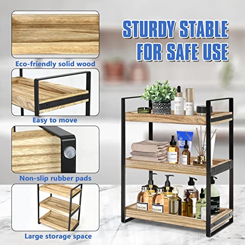 3-Tier Bathroom Organizer Countertop, Wood Bathroom Trays Vanity Organizer for Counter, Makeup Shelf Perfume Organizer Standing Rack, Countertop Storage Shelf for Bathroom Kitchen Office