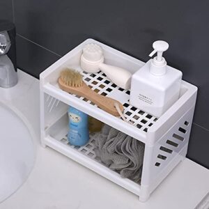 hegsymum 2-tier bathroom organizer countertop: makeup shelf small counter cabinet bathroom organizer cosmetic countertop organization vanity bedroom storage living room table white