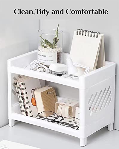 hegsymum 2-Tier Bathroom Organizer Countertop: Makeup Shelf Small Counter Cabinet Bathroom Organizer Cosmetic Countertop Organization Vanity Bedroom Storage Living Room Table White