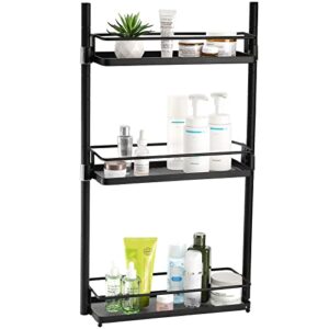 wuweot 3-tier tall bathroom countertop organizer, kitchen spice rack vanity tray cosmetic organizer, black standing shelf for bathroom, kitchen, living room, bedroom, dressing table