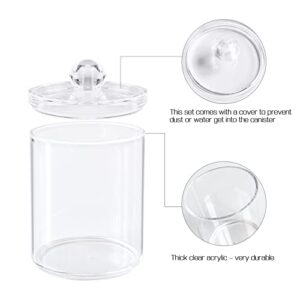 ODOORGAS Acrylic Qtip Holder with Vanity Tray, Bathroom Jars with Lid, Apothecary Jars Bathroom Canisters Containers Q tip Jars for Cotton Swab Ball Round Pad Floss, Q tip Storage Organizer Set