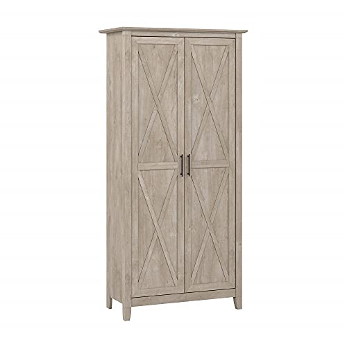 Bush Furniture Key West Bathroom Storage Cabinet with Doors in Washed Gray