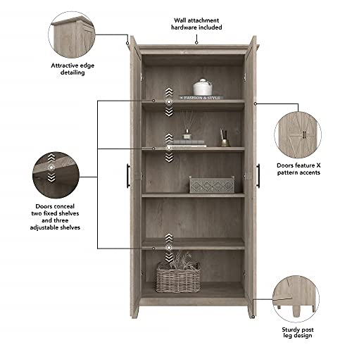 Bush Furniture Key West Bathroom Storage Cabinet with Doors in Washed Gray