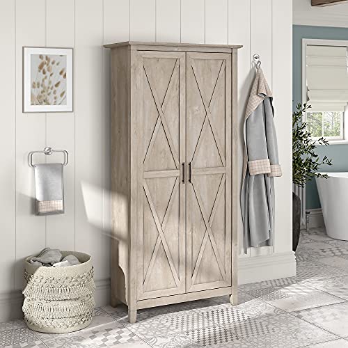 Bush Furniture Key West Bathroom Storage Cabinet with Doors in Washed Gray