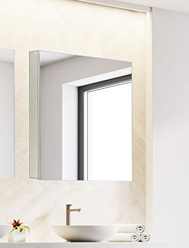 Bathroom Medicine Cabinet, Aluminum, Recessed/Surface Mount, 24" x 24", Right/Left Hinged, Mirrored Interior