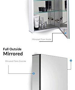 Bathroom Medicine Cabinet, Aluminum, Recessed/Surface Mount, 24" x 24", Right/Left Hinged, Mirrored Interior