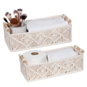 harper rows macrame storage baskets for decorative boho bathroom - toilet paper & toilet tank basket organizer - kitchen pantry organization bins - baby gift, nursery decor – cute & durable (set of 2)