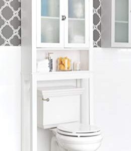 Zenna Home Classic Over-The-Toilet Spacesaver Bathroom Storage with Glass Windows, White