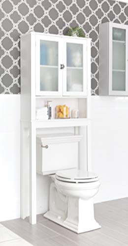 Zenna Home Classic Over-The-Toilet Spacesaver Bathroom Storage with Glass Windows, White