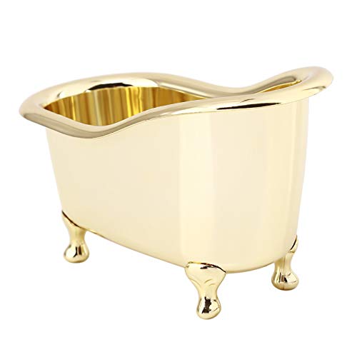 LIUCM Mini Bathtub Sundries Storage Box, Makeup Organizer Container Desktop Storage Bathroom Accessories,Golden