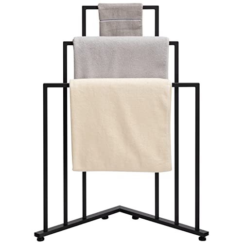 MATICO 3 Tier Metal Towel Storage Rack for Bathroom Drying, Modern Industrial Freestanding Washcloth Towel Holder for Bathroom Accessories Organizer, Black