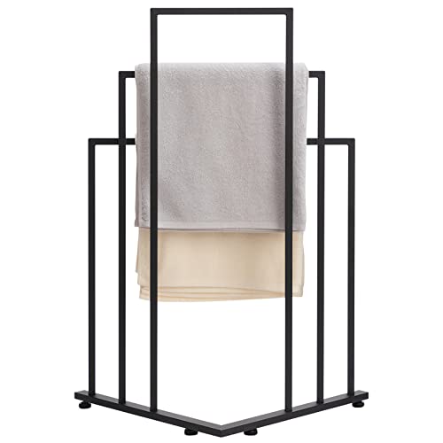 MATICO 3 Tier Metal Towel Storage Rack for Bathroom Drying, Modern Industrial Freestanding Washcloth Towel Holder for Bathroom Accessories Organizer, Black