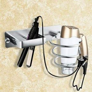 PDGJG Sliver Metal Wall Hair Dryer Holder Cupboard Straighteners Storage Stand Rack Bathroom Accessories