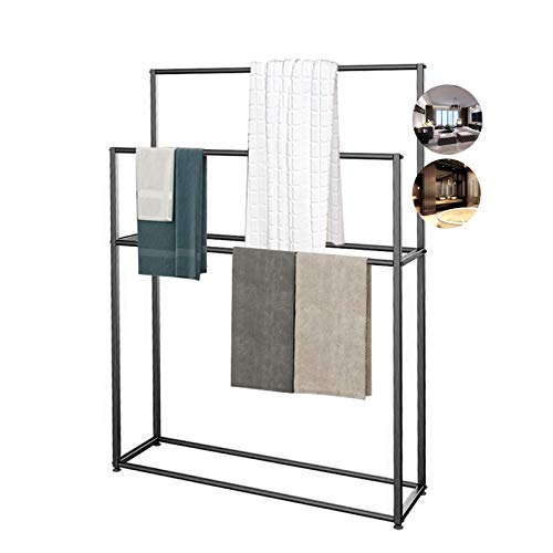 -Shelf Balcony Bathroom Metal Free Standing Towel Rack Stand,Tall Towel Holder Iron,Rust-Resistant,Easy to Assemble/Black/75 * 20 * 110Cm