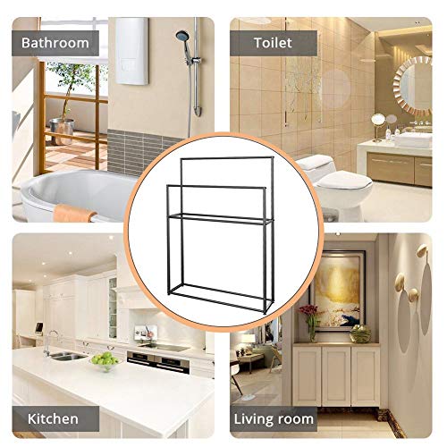 -Shelf Balcony Bathroom Metal Free Standing Towel Rack Stand,Tall Towel Holder Iron,Rust-Resistant,Easy to Assemble/Black/75 * 20 * 110Cm