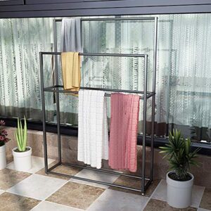 -Shelf Balcony Bathroom Metal Free Standing Towel Rack Stand,Tall Towel Holder Iron,Rust-Resistant,Easy to Assemble/Black/75 * 20 * 110Cm