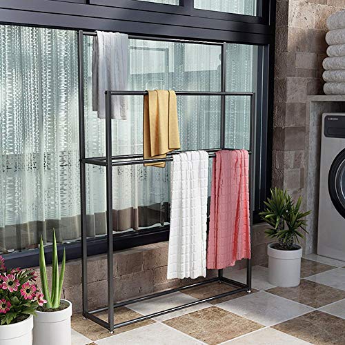 -Shelf Balcony Bathroom Metal Free Standing Towel Rack Stand,Tall Towel Holder Iron,Rust-Resistant,Easy to Assemble/Black/75 * 20 * 110Cm