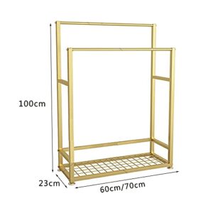 -Shelf Towel Holder Standing for Bathroom,Metal Towel Stand with Shelf,Outdoor Pool Towel Drying Rack,Heavy Duty Bath Accessories Bathroom Balcony Shelves/Gold/70 * 23 * 100Cm