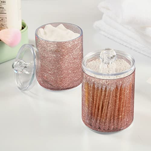 Kigai Sparkling Rose Gold Qtip Holder Dispenser with Lids 2PCS - 14 oz Bathroom Storage Organizer Set, Clear Apothecary Jars Food Storage Containers, for Tea, Coffee, Cotton Ball, Floss