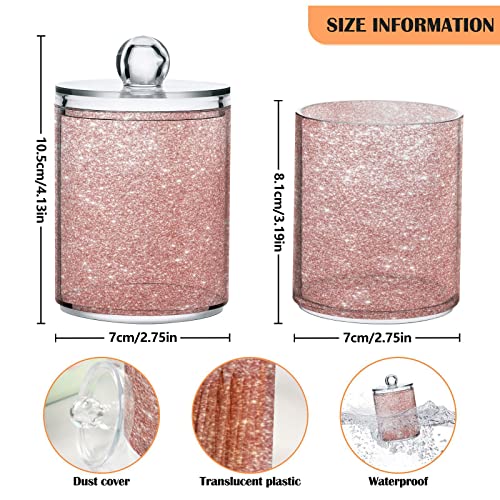 Kigai Sparkling Rose Gold Qtip Holder Dispenser with Lids 2PCS - 14 oz Bathroom Storage Organizer Set, Clear Apothecary Jars Food Storage Containers, for Tea, Coffee, Cotton Ball, Floss