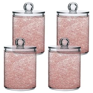 Kigai Sparkling Rose Gold Qtip Holder Dispenser with Lids 2PCS - 14 oz Bathroom Storage Organizer Set, Clear Apothecary Jars Food Storage Containers, for Tea, Coffee, Cotton Ball, Floss