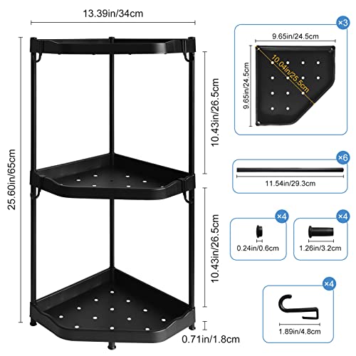 3 Tier Bathroom Counter Organizer Corner Shelf, Stainless Steel Countertop Bathroom Storage Shelf, Bathroom Counter Tray Vanity Organizer, Cosmetic Organizer, Counter Standing Spice Rack, Black