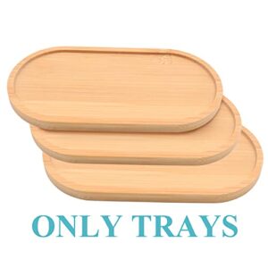 3 Pack Bamboo Trays for Bathroom Shampoo Shower Dispenser Holder Accessories Countertop Light Wood Trays Organizer Plate Tabletop Home Decoration Oval (Only Trays)