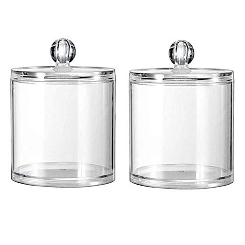 2 Pieces 10 Oz Plastic Cotton Swab Ball Pad Holder Clear Plastic Acrylic Jar Storage Canister Dispenser Apothecary Jars Bathroom for Cotton Ball Cotton Swab Cotton Rounds Makeup Pads