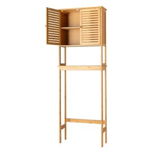 markif bamboo 2 doors 1 shelf toilet cabinet bathroom cabinet over the toilet storage cabinet,bathroom organizer with adjustable inside shelf and bottom stabilizer bar, space-saving toilet rack