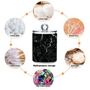 ALAZA 2 Pack Qtip Holder Dispenser Dark Black Marble Bathroom Organizer Canisters for Cotton Balls/Swabs/Pads/Floss,Plastic Apothecary Jars for Vanity