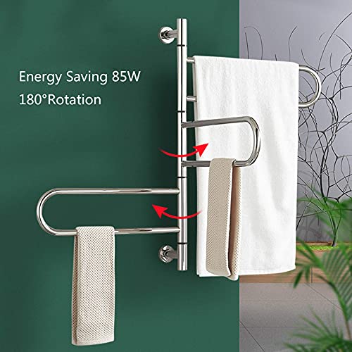 Heated Towel Rack, Plug in Towel Warmer Radiator, U Shaped Towel Rack 180 Degree Rotation 304 Stainless Steel Heated Towel Rail, Wall Mounted Electric Drying Rack,Black ，Electric Towel Warmer