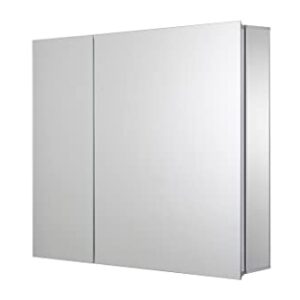 Croydex Williams Bi-View Recessed or Surface Mount, Hang 'n' Lock Easy Installation Medicine Cabinet, 30W x 26H, Aluminum