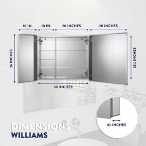 Croydex Williams Bi-View Recessed or Surface Mount, Hang 'n' Lock Easy Installation Medicine Cabinet, 30W x 26H, Aluminum