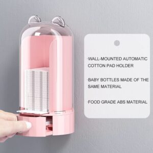 Automatic Cotton Pad Dispenser Wall-mounted Cotton Pad Holder Cotton Pad Organizer Press Out Cotton Square Holder Cotton Pad Round Holder Makeup Organizer for Pads Cotton Round Dispenser (Pink)