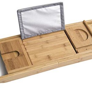 ModernTropic Home and Spa Bamboo Bathtub Caddy and Tray Expandable Non-Slip Wooden Bath Tray Securely Holds Drinks, Book/Tablet, Accessories, Phone