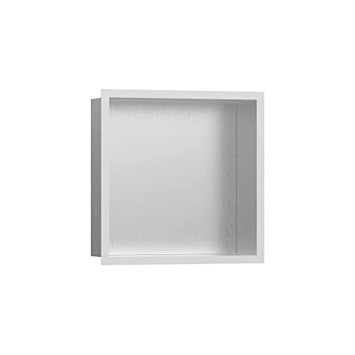 Hansgrohe XtraStoris Individual Recessed Wall Niche Brushed Stainless Steel with Design Frame 12"x 12"x 4" in Matte White, 56097700