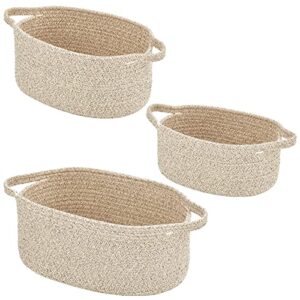 mDesign Rustic Casual Woven Cotton Rope Bathroom Basket with Handles - Storage Organizer Set for Countertop, Floor, Closet or Vanity - Holds Toilet Paper, Towels, or Magazines - Set of 3, Brown