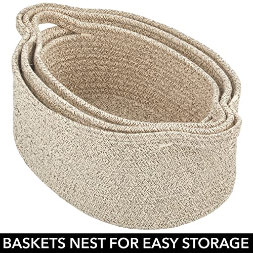 mDesign Rustic Casual Woven Cotton Rope Bathroom Basket with Handles - Storage Organizer Set for Countertop, Floor, Closet or Vanity - Holds Toilet Paper, Towels, or Magazines - Set of 3, Brown