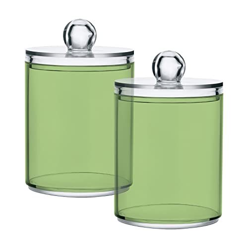 2 Pack Qtip Holder Dispenser with Lids, Olive Green Storage Containers,Bathroom Canisters Organizer for Cotton Ball, Cotton Swab, Cotton Round Pads, Floss 21212513