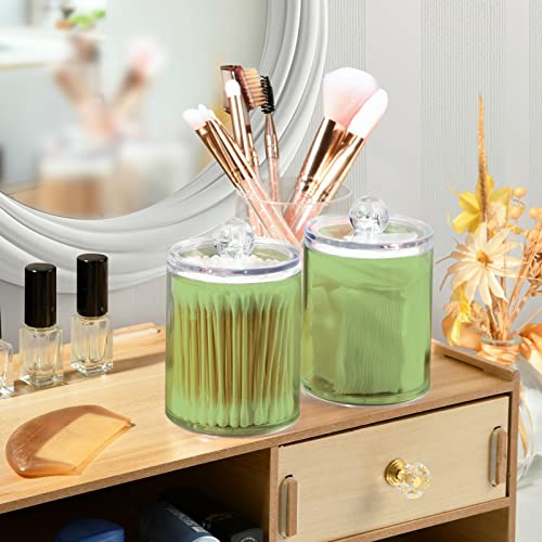 2 Pack Qtip Holder Dispenser with Lids, Olive Green Storage Containers,Bathroom Canisters Organizer for Cotton Ball, Cotton Swab, Cotton Round Pads, Floss 21212513