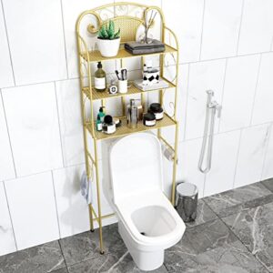 3 tier over toilet storage rack, iron metal golden toilet bathroom shelf bathroom corner stand storage organizer accessories，bathroom tower shelf，laundry shelf unit organizer rack