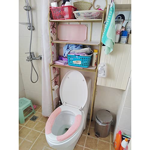 3 Tier Over Toilet Storage Rack, Iron Metal Golden Toilet Bathroom Shelf Bathroom Corner Stand Storage Organizer Accessories，Bathroom Tower Shelf，Laundry Shelf Unit Organizer Rack