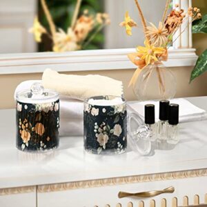 Gredecor 4 Pack Qtip Dispenser Apothecary Jars Bathroom Organizer, Romantic Pink Gold Flowers Black Qtip Holder Storage Canister Plastic Acrylic Jar for Cotton Ball/Swab/Rounds