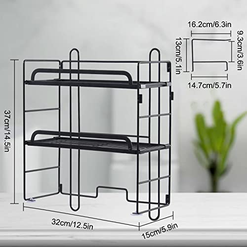 Over The Toilet Storage Shelf, 2 Tier Bathroom Organizer Over Toilet with Toilet Paper Holder & 2 Hooks, No Drilling Space Saver with Wall Mounting Design (Black)