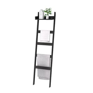 wtz blanket ladder, 5-layer towel racks, with shelf board, blanket holder with anti-slip construction home decor, decorative blanket, quilt, towel, scarf ladder shelves for, bedroom, bathroom, black