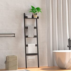 WTZ Blanket Ladder, 5-Layer Towel Racks, with Shelf Board, Blanket Holder with Anti-Slip Construction Home Decor, Decorative Blanket, Quilt, Towel, Scarf Ladder Shelves for, Bedroom, Bathroom, Black