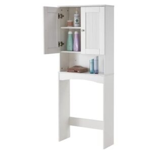 Recaceik Home Bathroom Shelf Over-The-Toilet, Wooden 3-Tier Toilet Storage Shelves for Bathroom, Free-Standing Bathroom Cabinet Organizer Over Toilet 61 Inch Tall, White